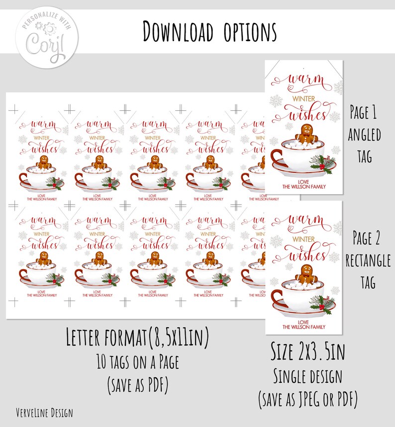 Christmas Tag Warm Wishes Hot Chocolate With a Cookie With Marshmallow ...