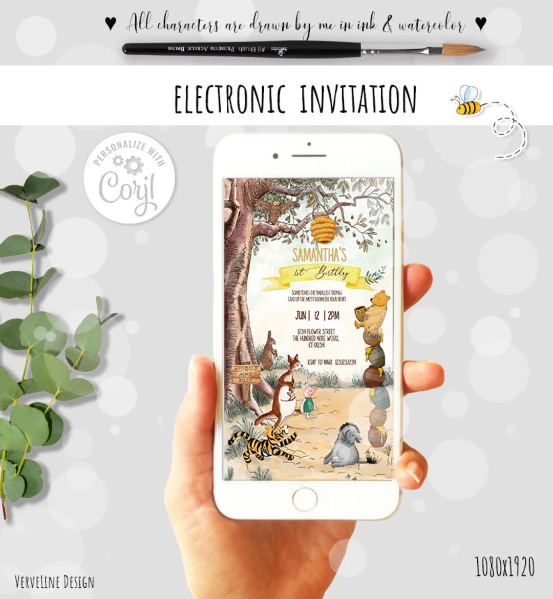 Editable Classic Winnie the Pooh Birthday Boy Girl Electronic ...