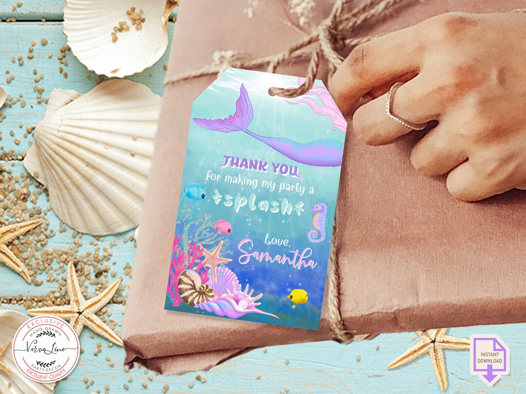 Editable Favor Tag Mermaid Birthday Girl ANY AGE | Baby Shower Pink ...