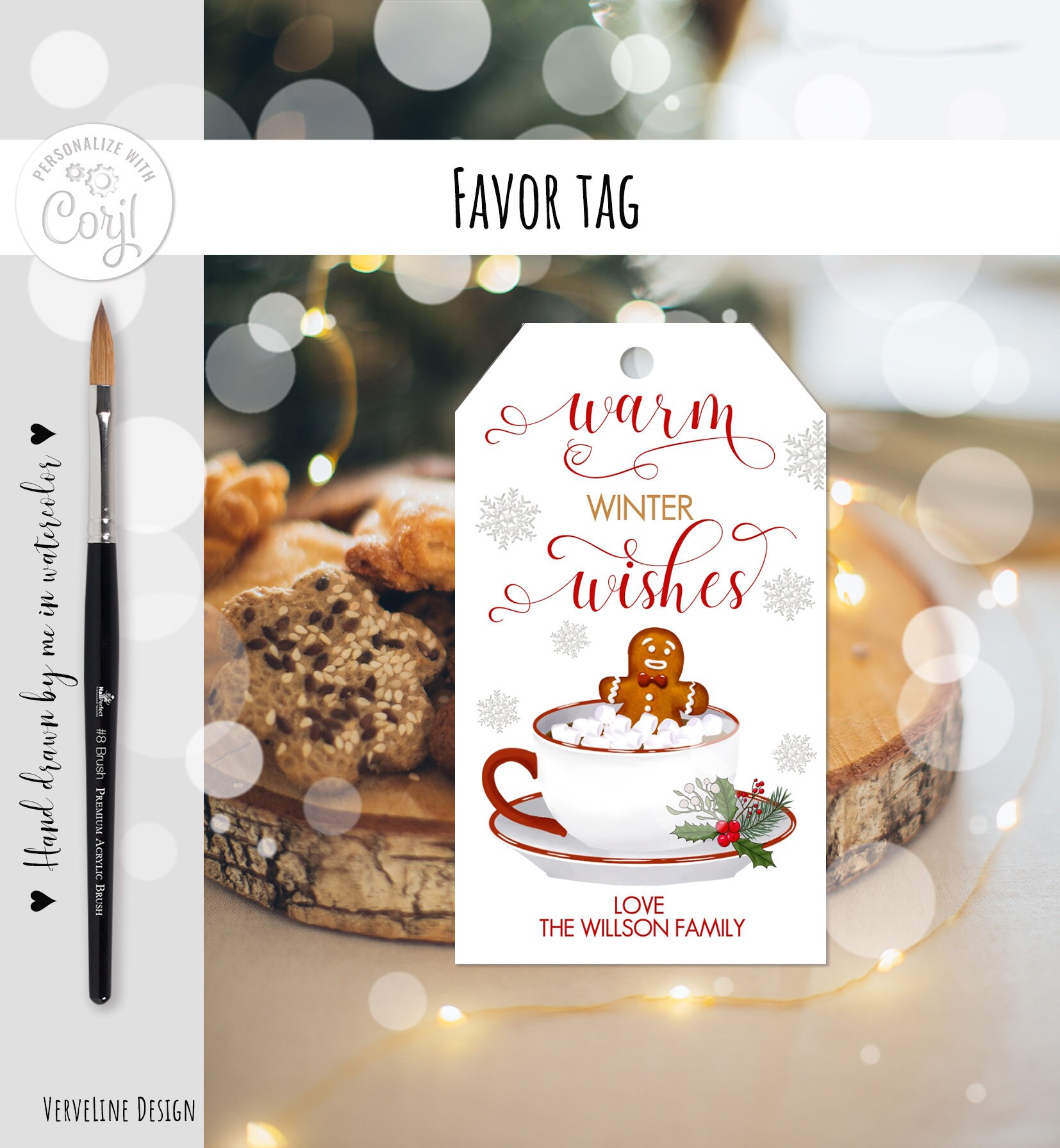 Christmas Tag Warm Wishes Hot Chocolate With a Cookie With Marshmallow ...