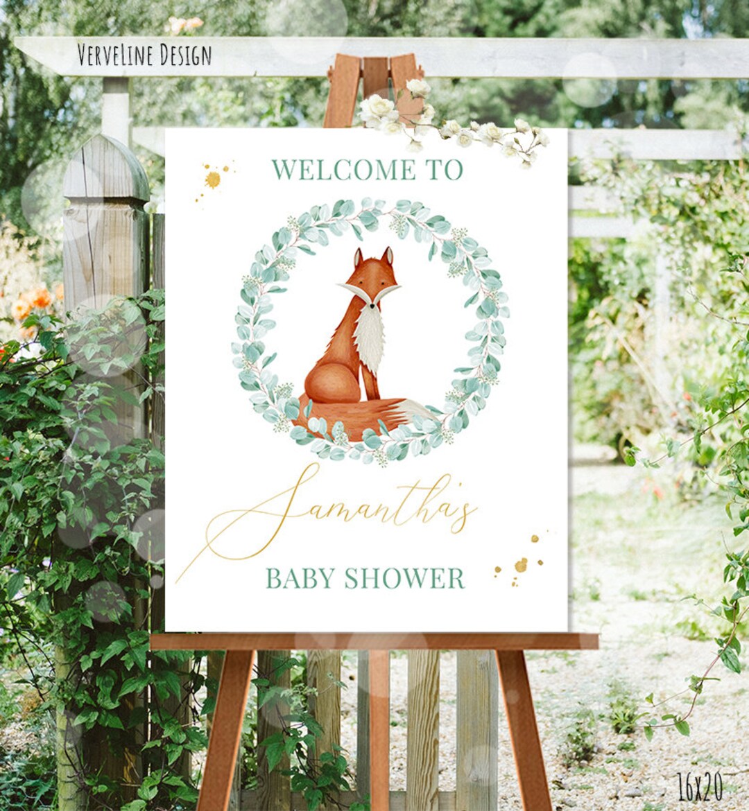 Fox Baby Shower Editable Welcome Sign 1 Woodland Baby Shower Welcome ...