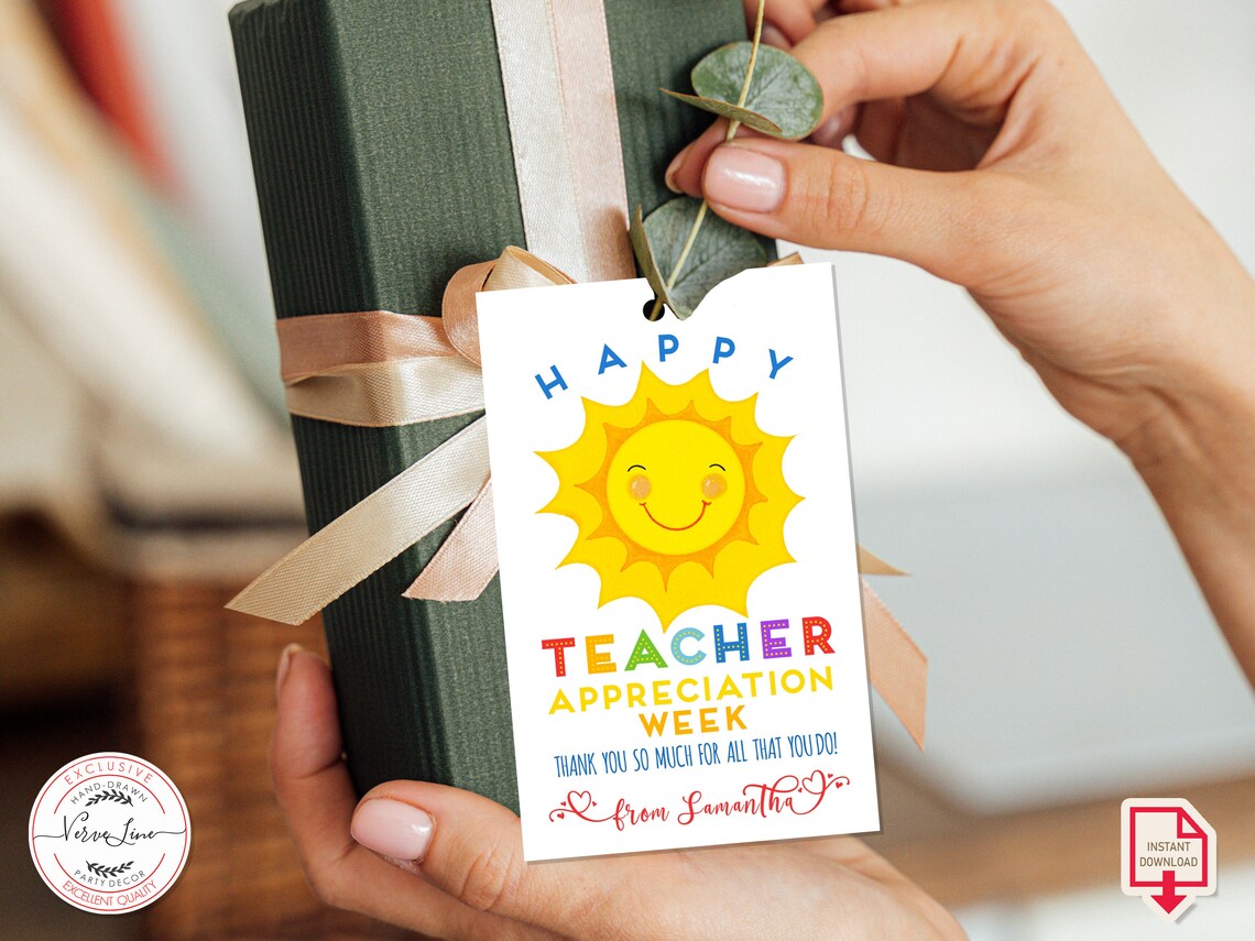 Editable Thank You Tag Sun Teacher Appreciation Gift Tag Teacher ...
