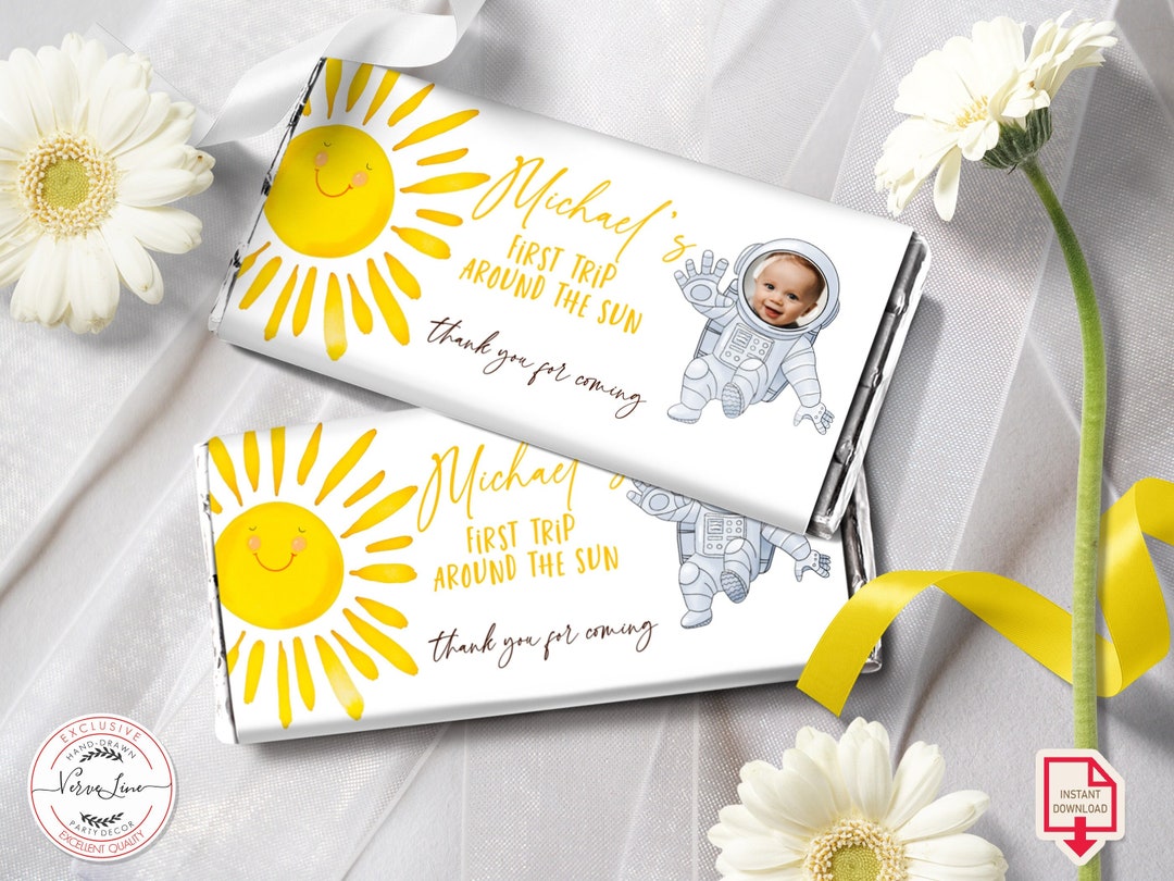 Chocolate Wrapper for a 1st Birthday Boy Girl First Trip Around the Sun ...