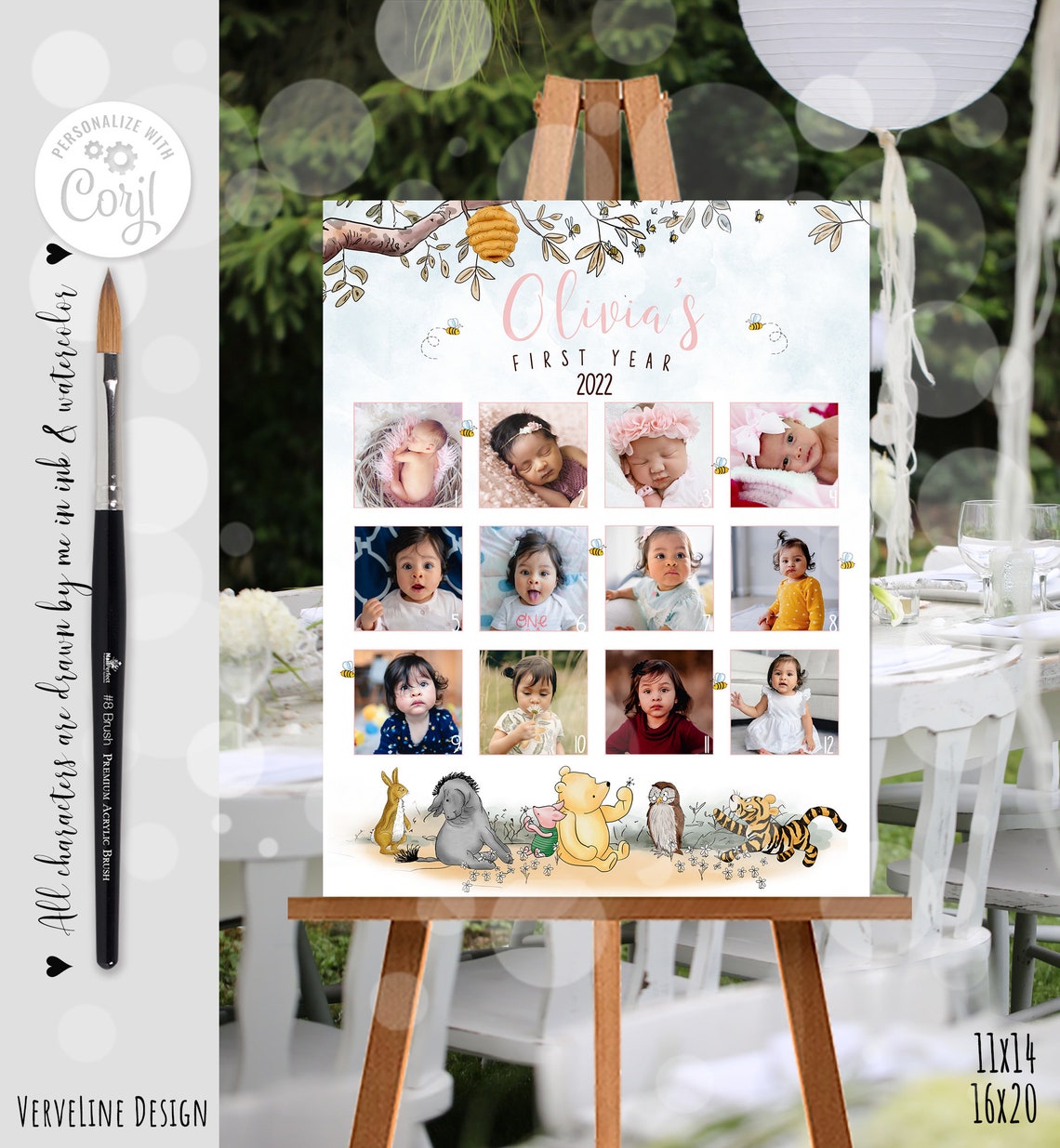 Editable Photo Collage 1st Year Girl Classic Winnie the Pooh - Etsy