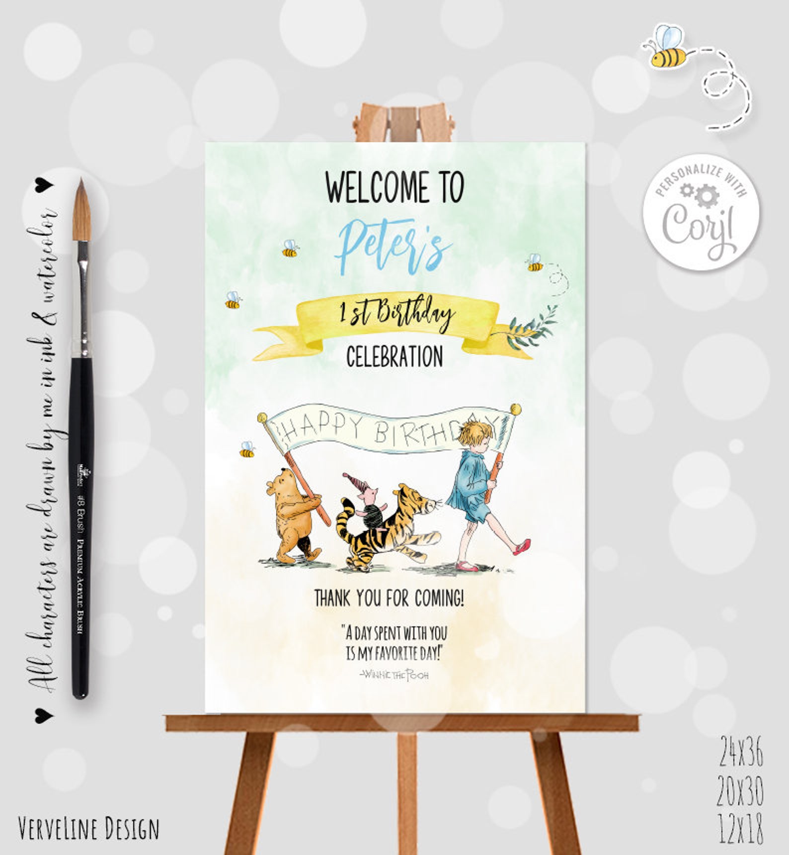 Editable Big Welcome Sign Classic Winnie the Pooh Birthday Boy Party ...