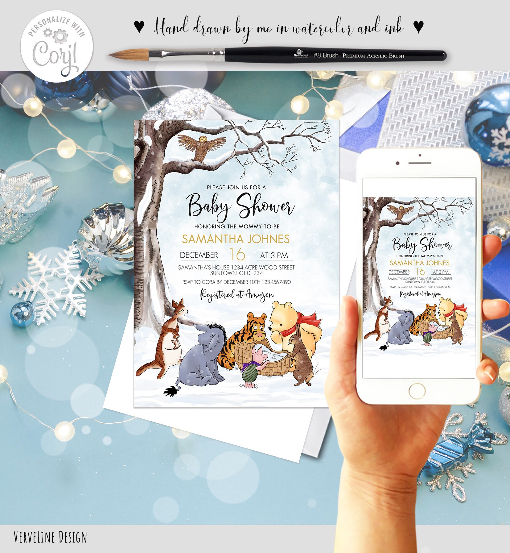 Editable Classic Winnie the Pooh Winter Baby Shower Bundle - Etsy