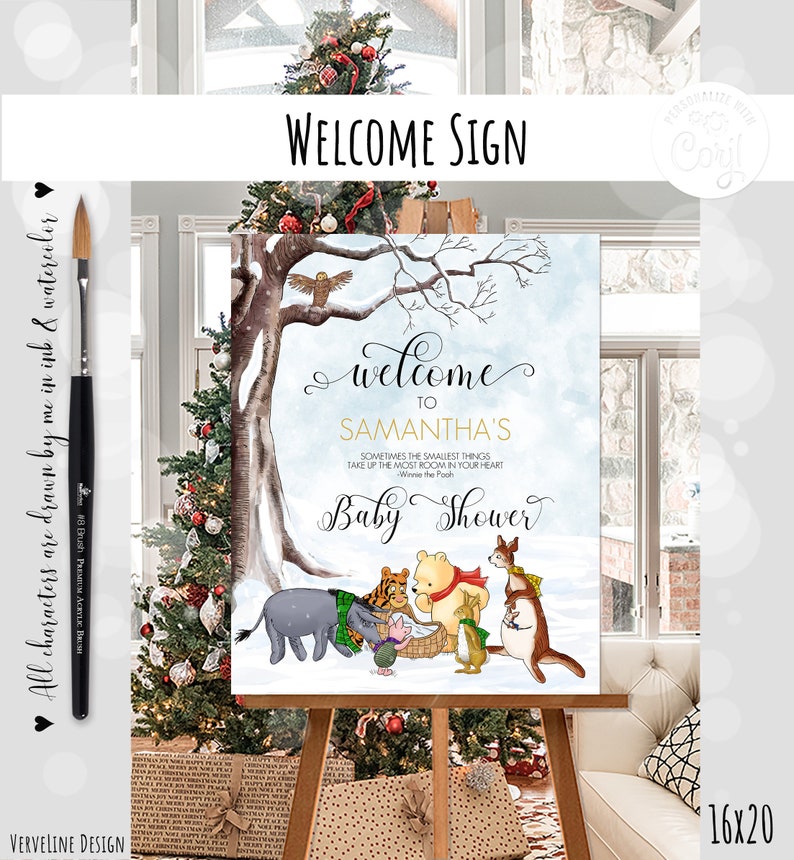 Editable Welcome Sign Classic Winnie the Pooh Winter Baby - Etsy