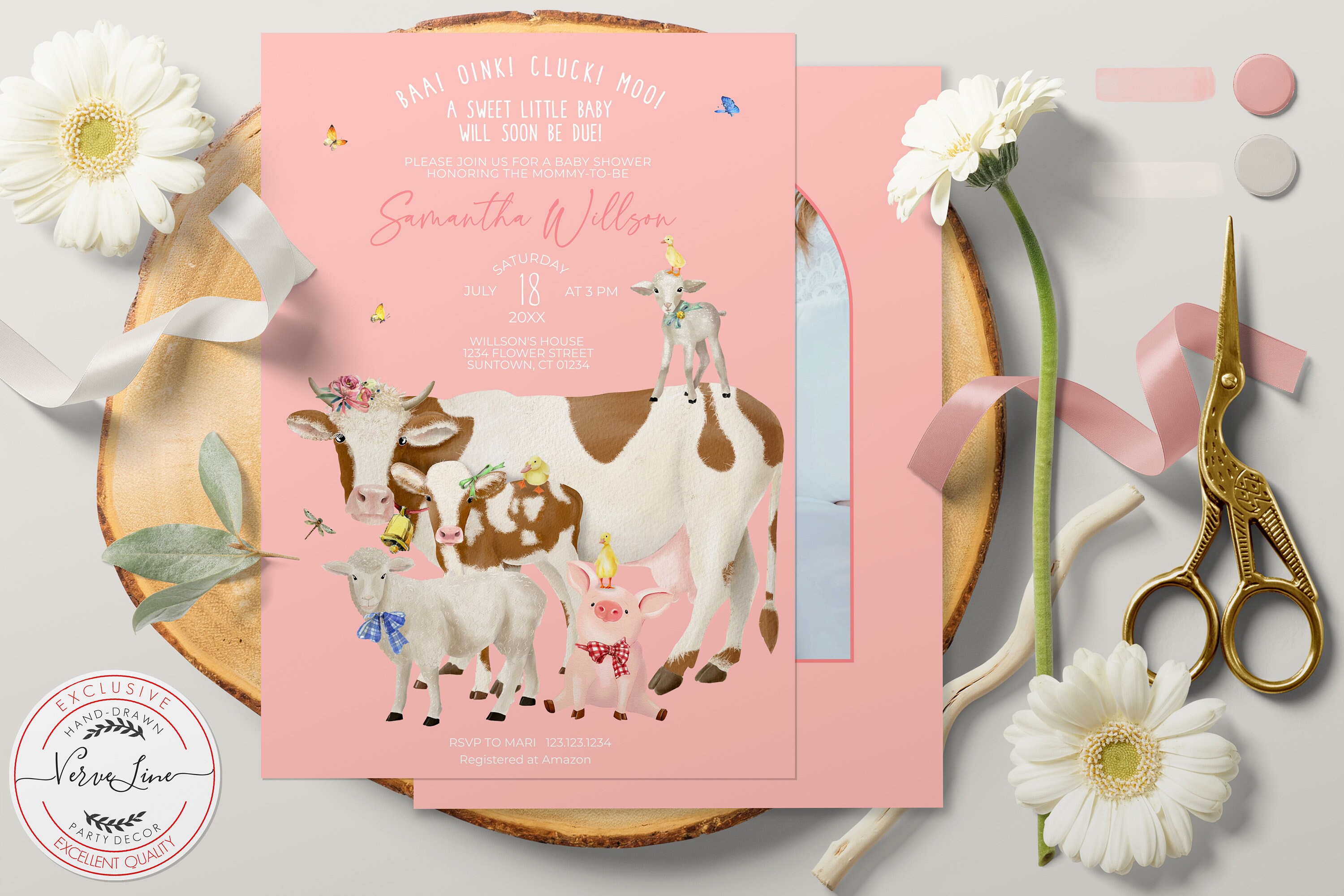 Editable Farm Baby Shower Sprinkle Girl Invitation Farm Animals ...