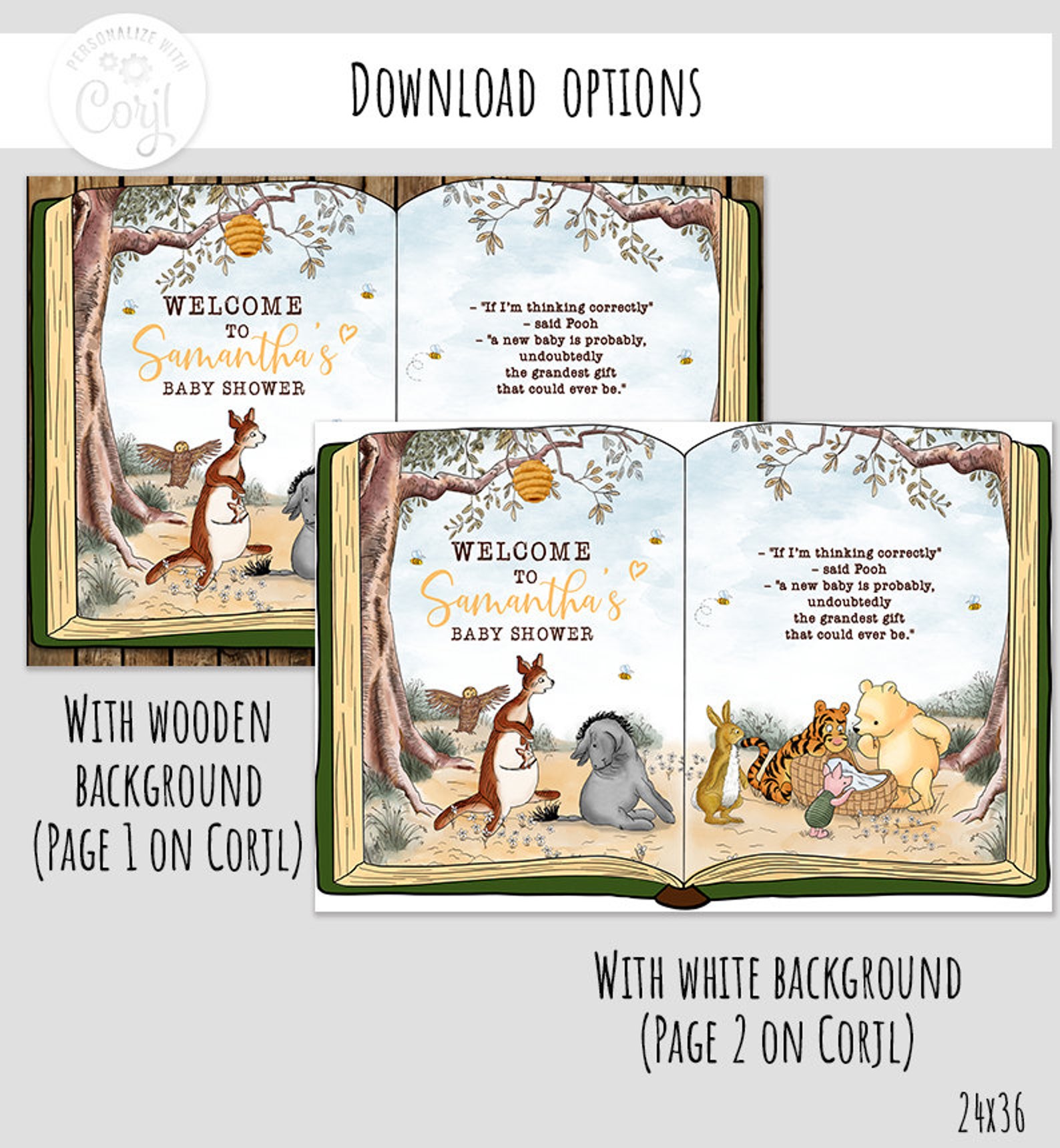 Editable Welcome Sign Classic Winnie the Pooh Open Book Baby - Etsy