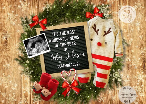 Editable Winter Pregnancy Announcement for Social Media Xmas | Etsy