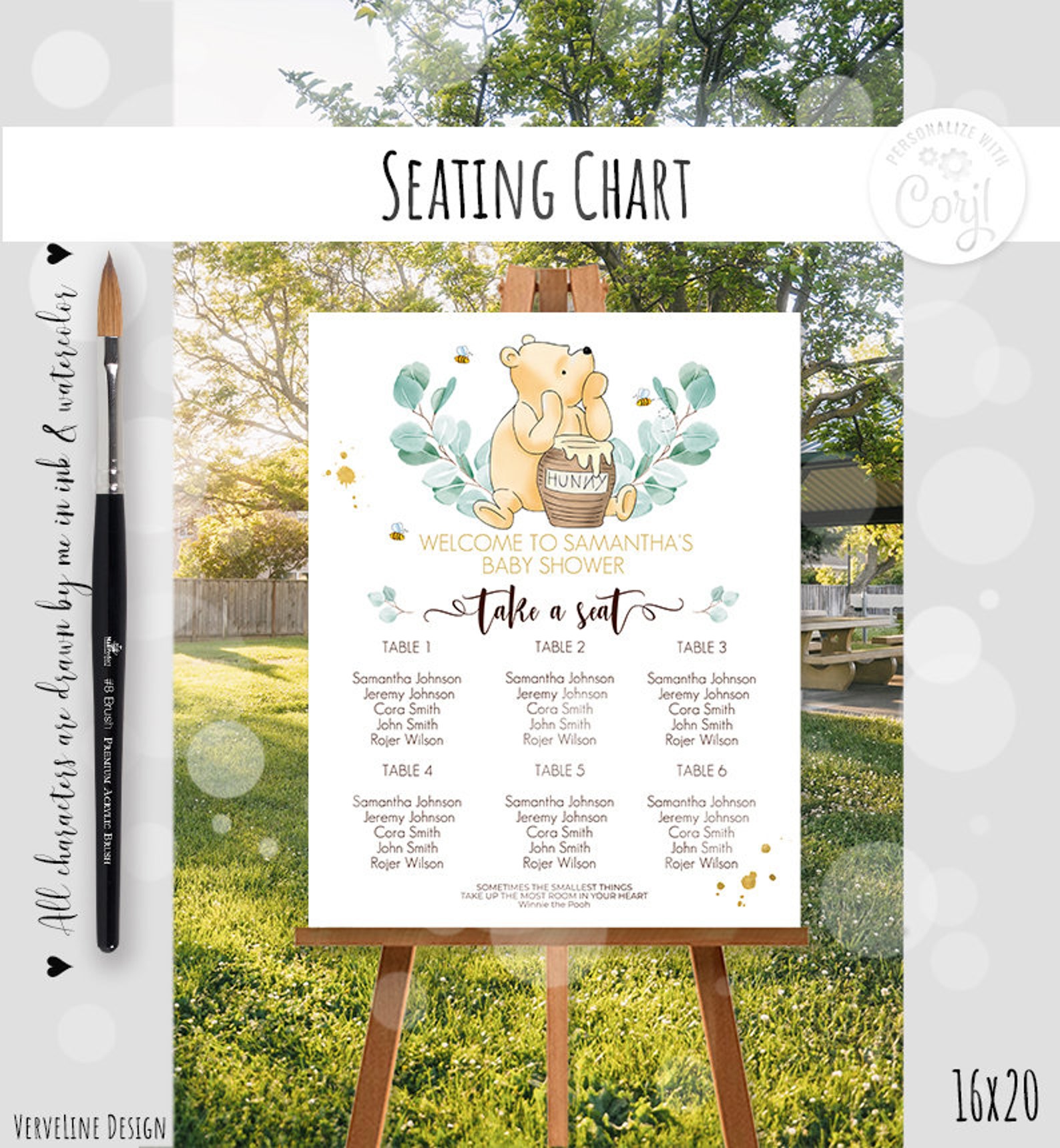 Seating Chart Classic Winnie the Pooh Baby Shower Editable - Etsy