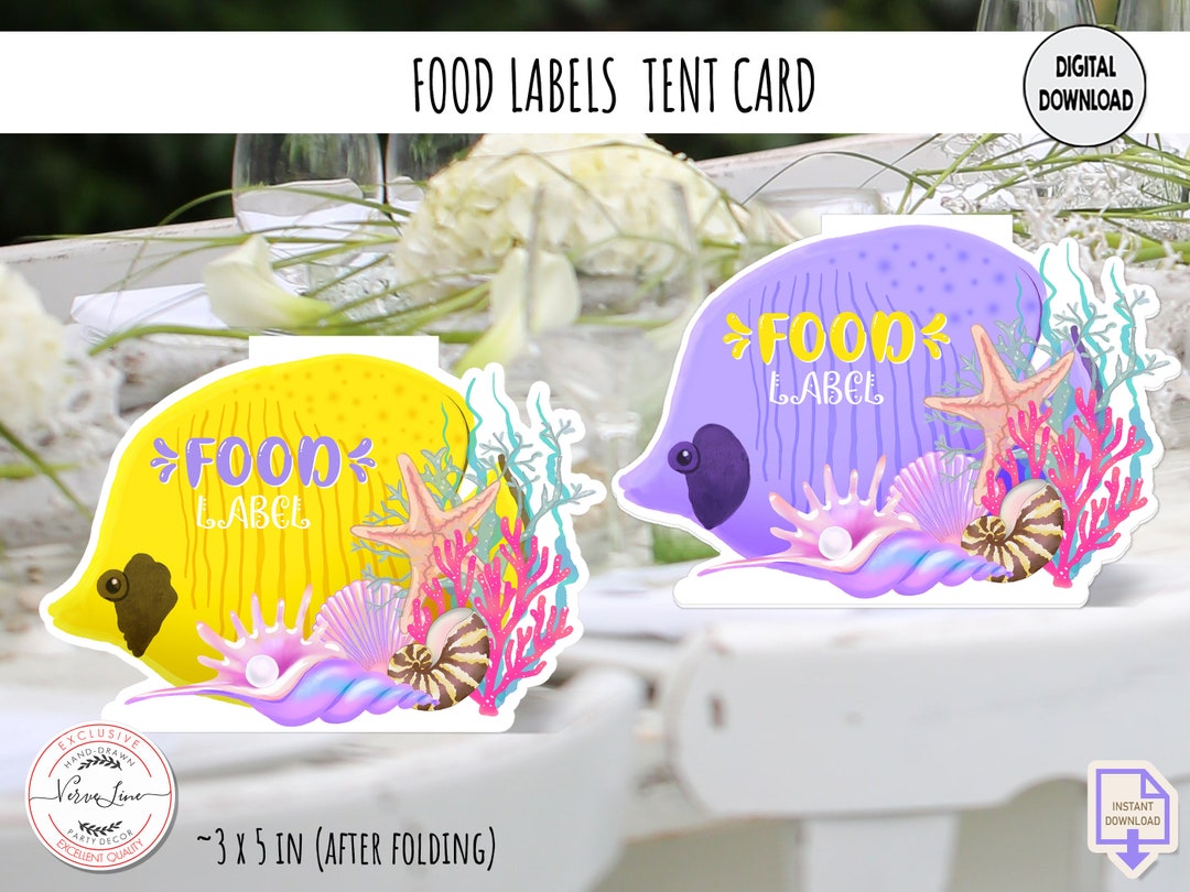 Editable Food Label Mermaid Under the Sea Table Card Birthday | Baby ...