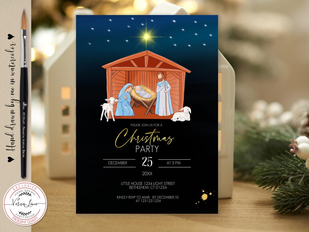 Editable Christmas Party Invitation Printable Religious Christian ...