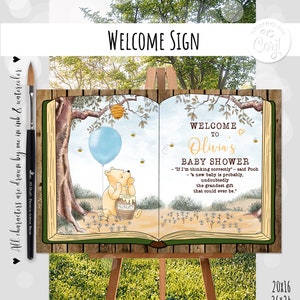 Editable Welcome Sign Open Book Baby Shower Birthday Boy Classic Winnie ...