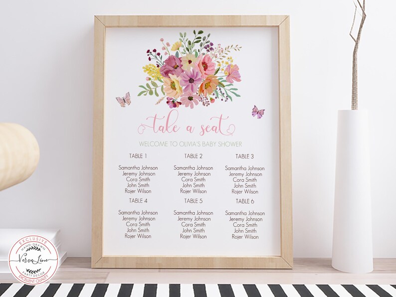 Editable Seating Chart Sign for a Baby in Bloom Baby Shower or Birthday ...