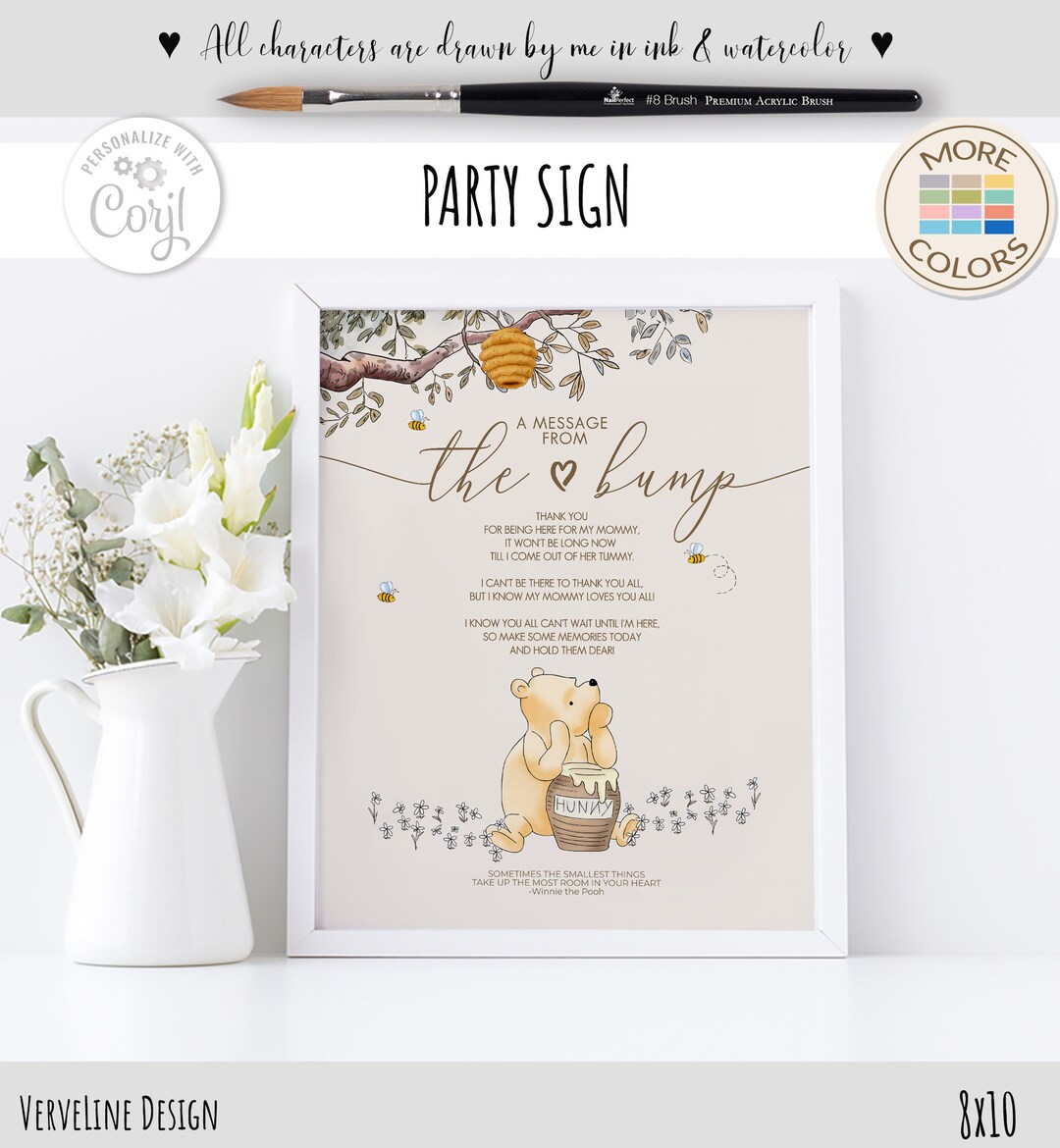 A Message From the Bump Sign for a Classic Winnie the Pooh Baby Shower ...