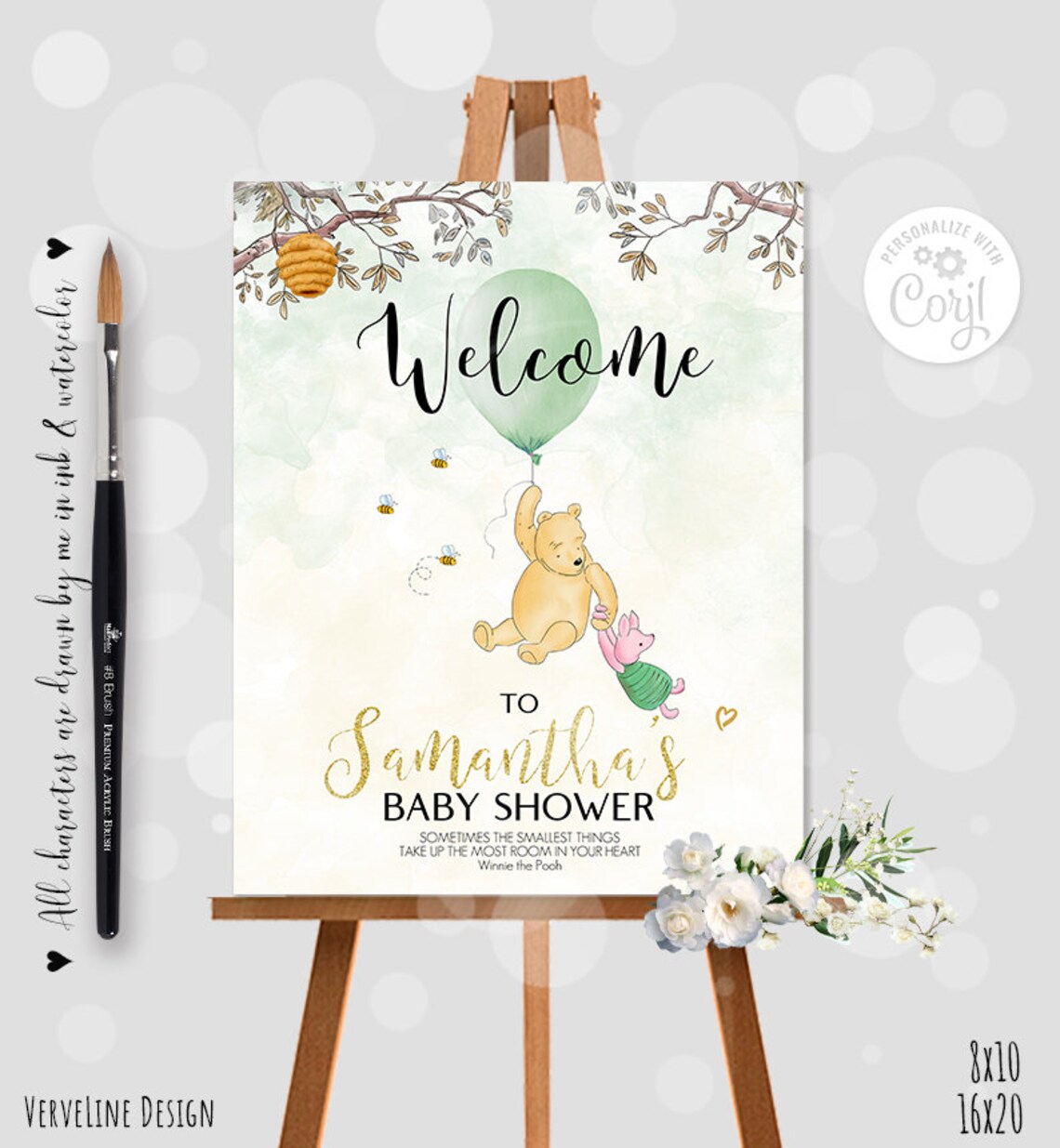 Editable Welcome Sign Classic Winnie the Pooh Birthday Baby - Etsy