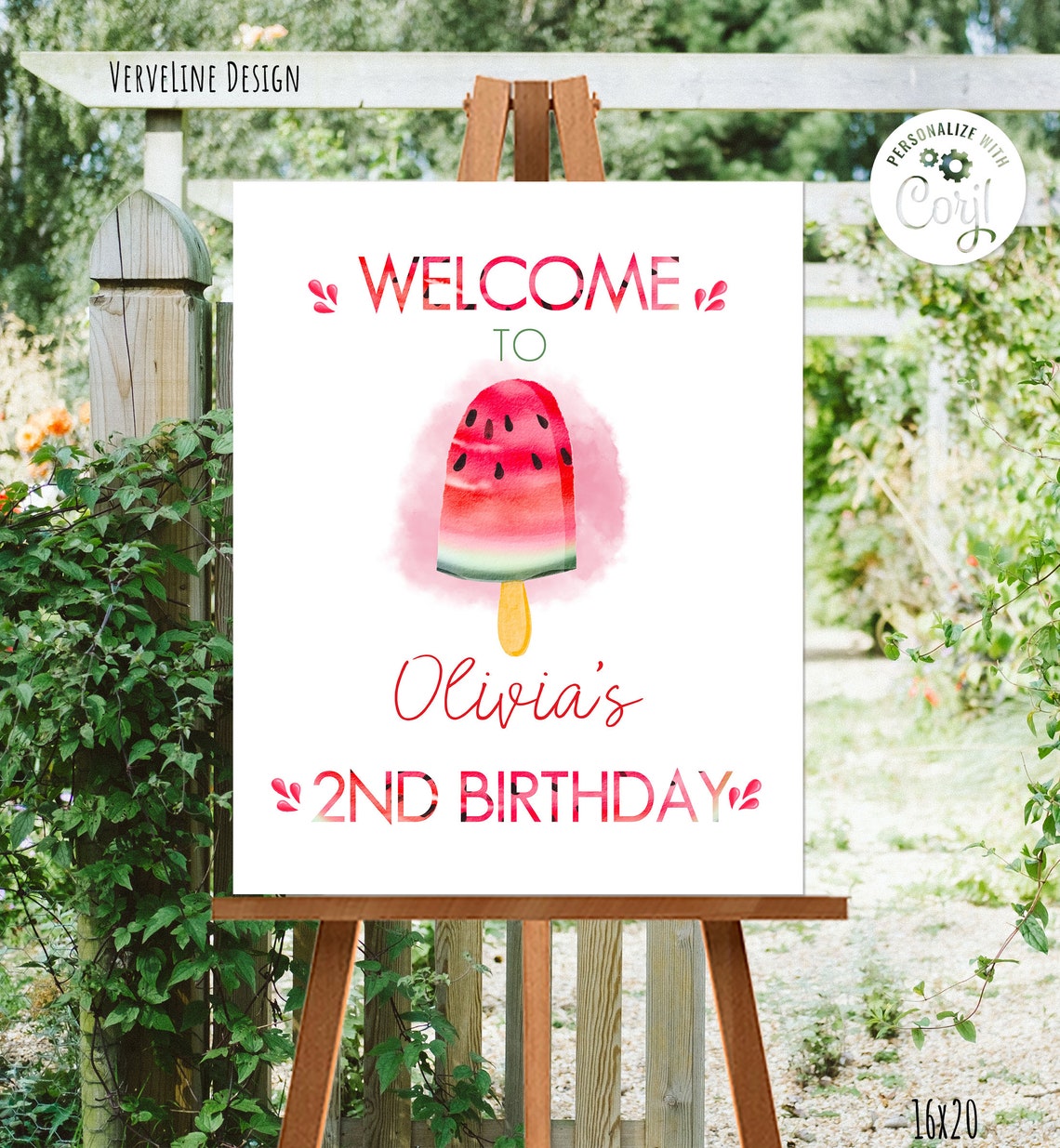Editable Welcome Sign Red Watermelon Baby Shower | Birthday Boy Girl ...