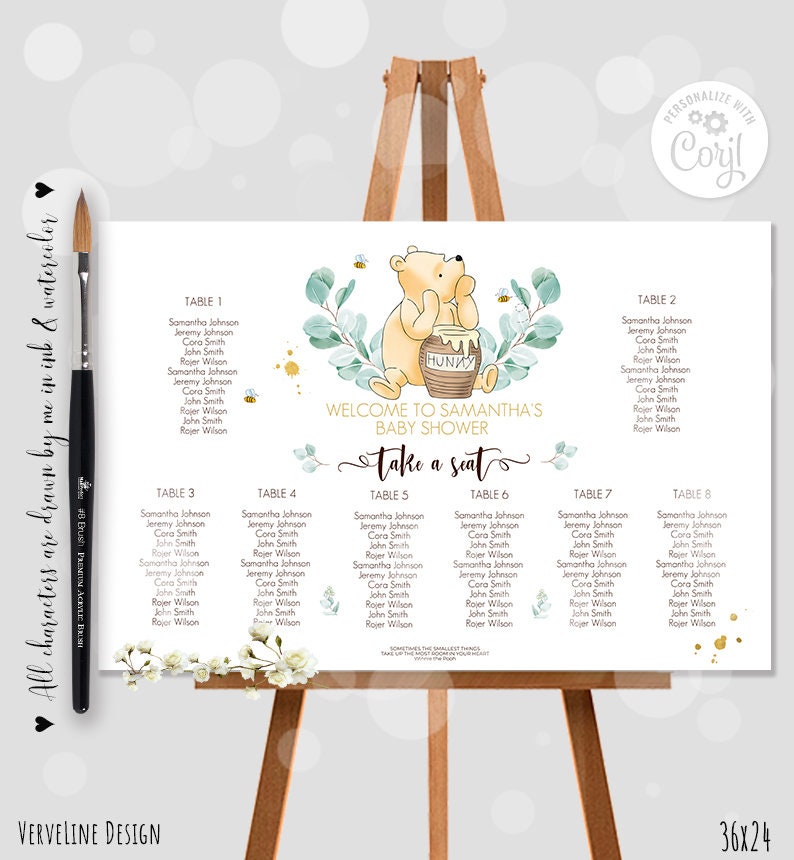 Seating Chart Classic Winnie the Pooh Baby Shower Editable - Etsy