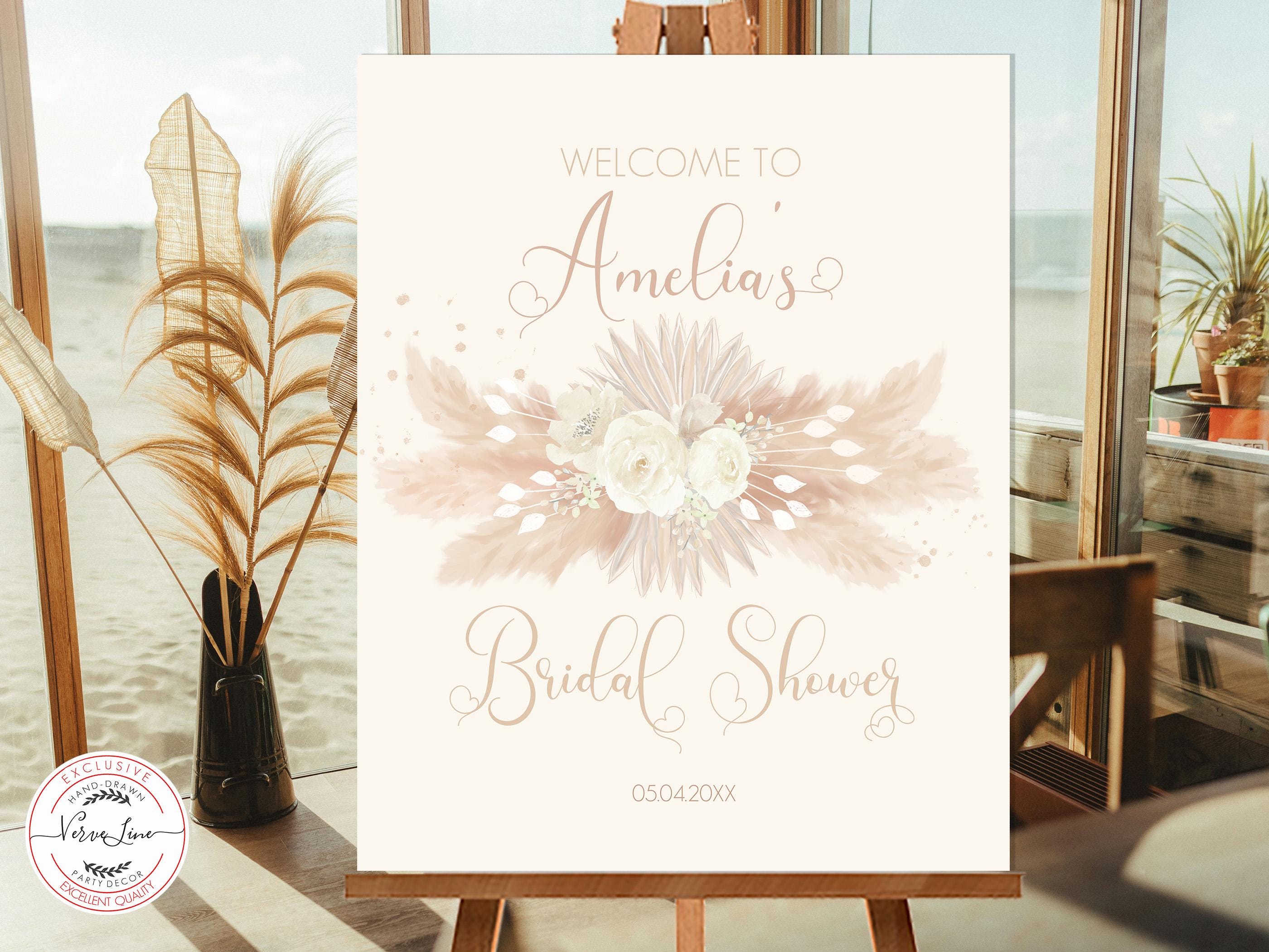 Editable Welcome Sign Pampas Grass Boho Bridal Shower Bohemian Floral ...