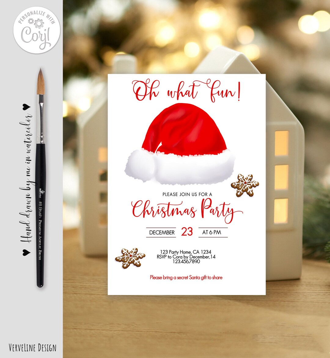 Editable Christmas Party Invitation, Santa Hat Holiday Cheer, Invite ...