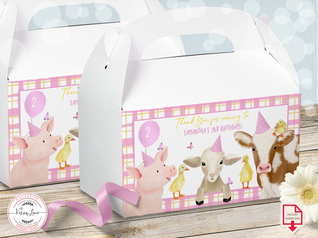 Gable Gift Box Label for Farm Animals Barnyard Party Birthday Girl ...