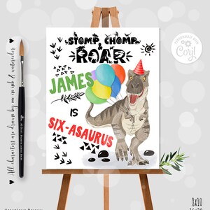 Editable Dino T-rex Sixth Birthday Prehistoric Six-asaurus Dinosaur 6th ...