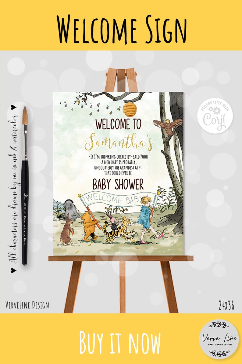 Editable Welcome Sign Classic Winnie the Pooh Baby Shower4 - Etsy