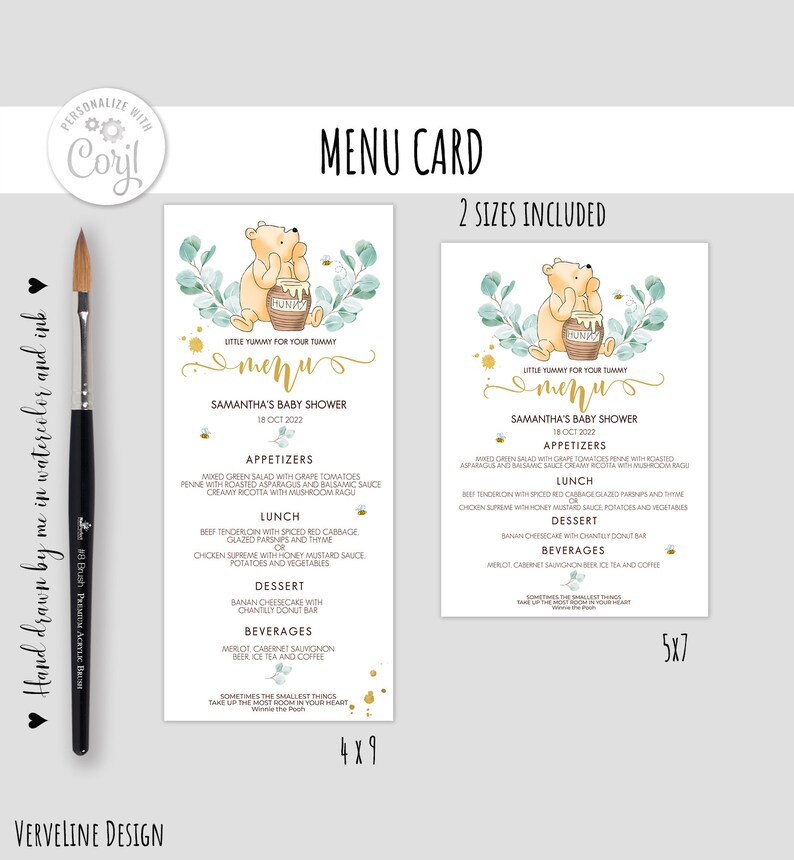 Classic Winnie the Pooh Editable Menu Card Birthday Baby - Etsy