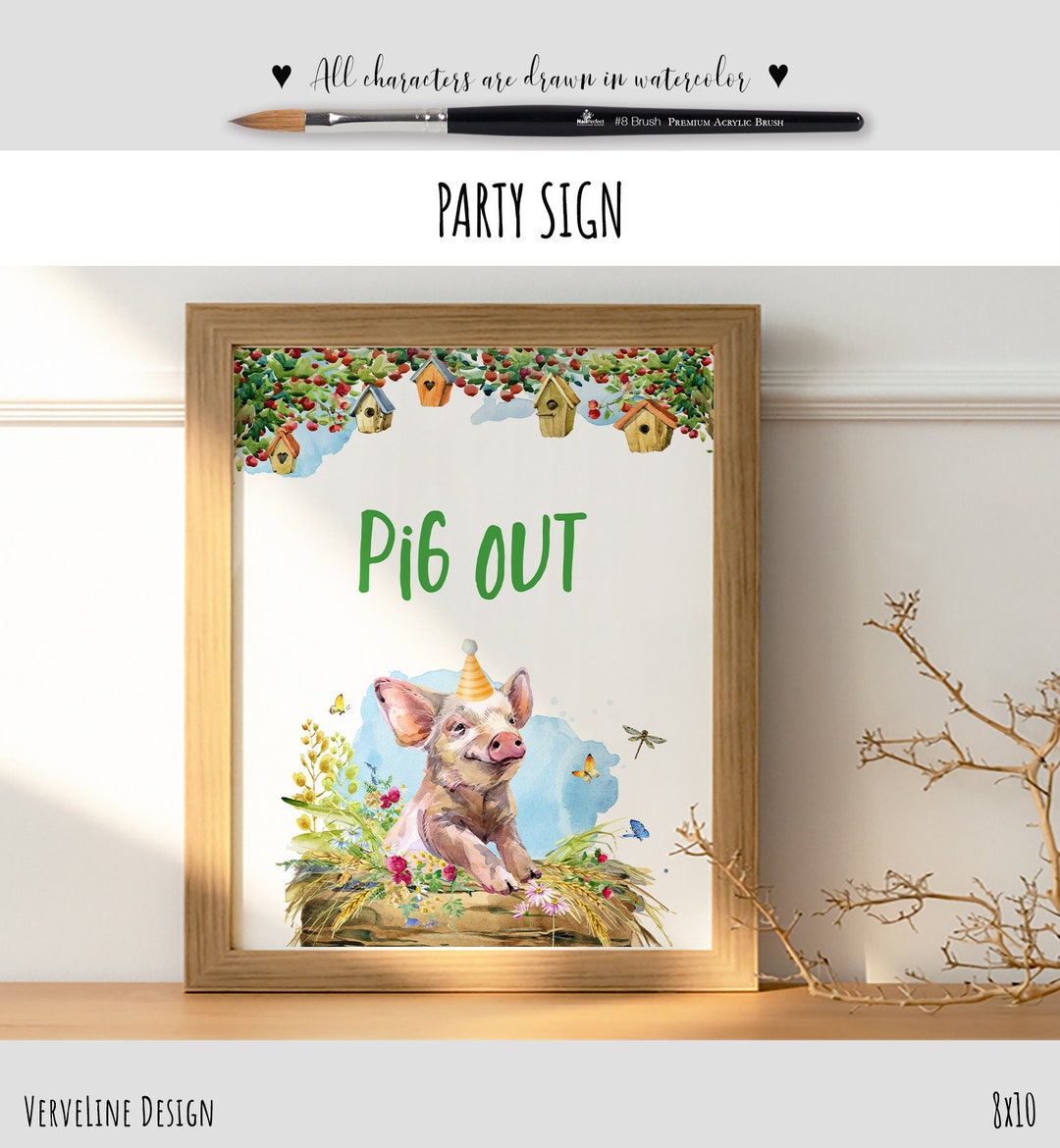 Pig Out Table Sign Farm Animals Barnyard Birthday Boy Girl Party ...