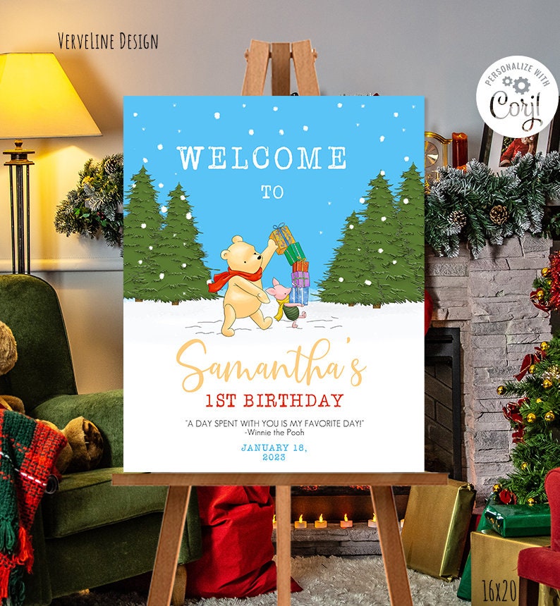Editable Welcome Sign Classic Winnie the Pooh Birthday Boy - Etsy