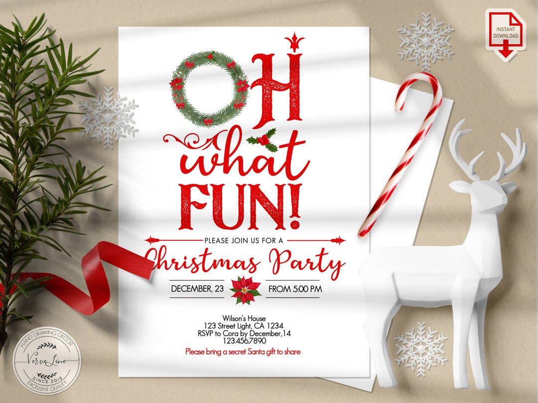 Editable Christmas Party Invitation Holiday Cheer, Oh What Fun! Invite ...