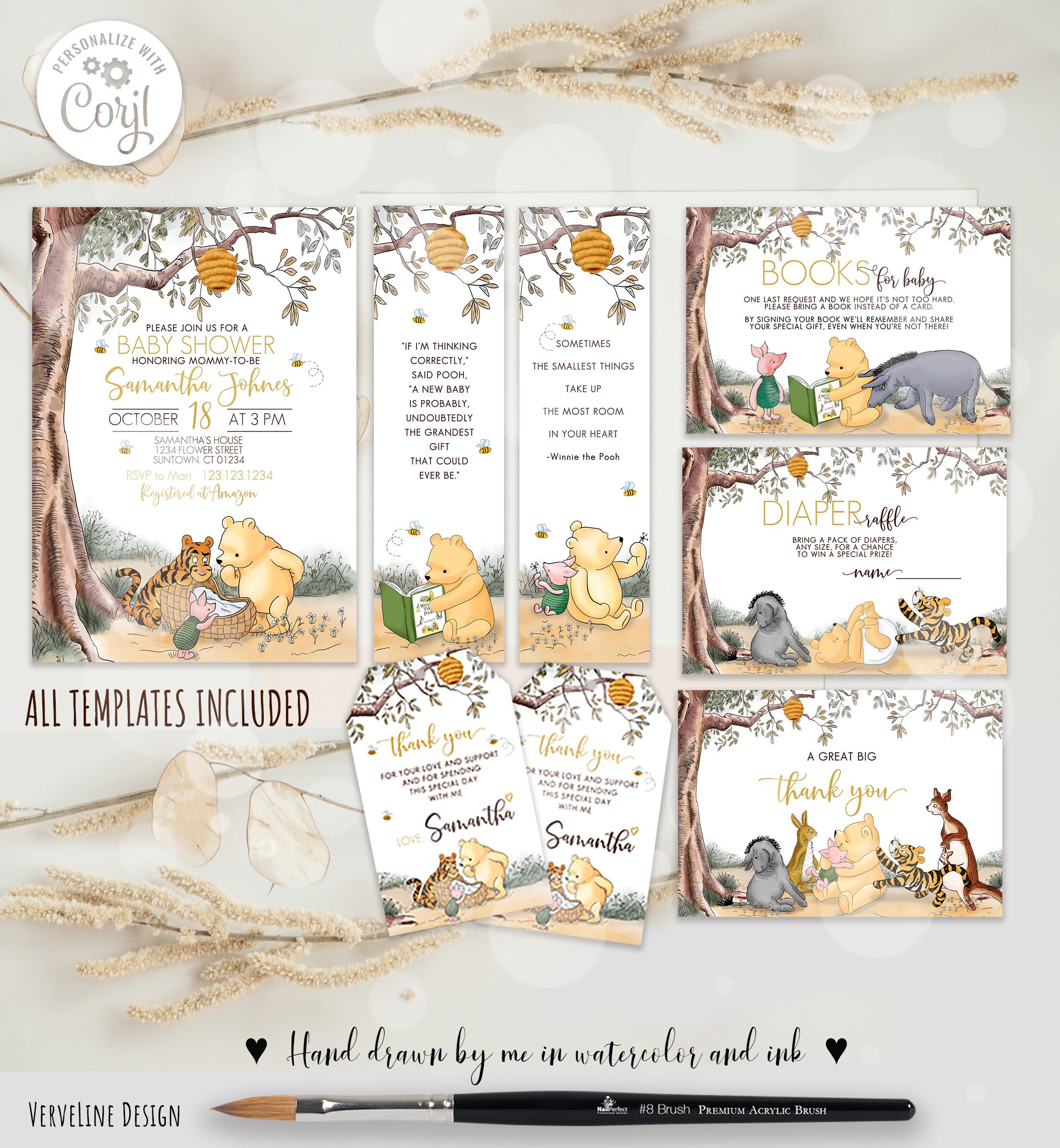 Editable Classic Winnie the Pooh Baby Shower Bundle Set15: - Etsy