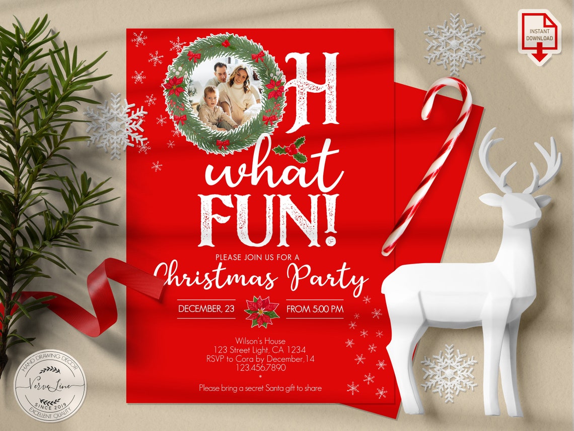 Editable Christmas Party Invitation With Your Photo Holiday Cheer, Oh ...