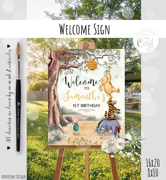 Editable Welcome Sign Classic Winnie the Pooh Birthday Party - Etsy