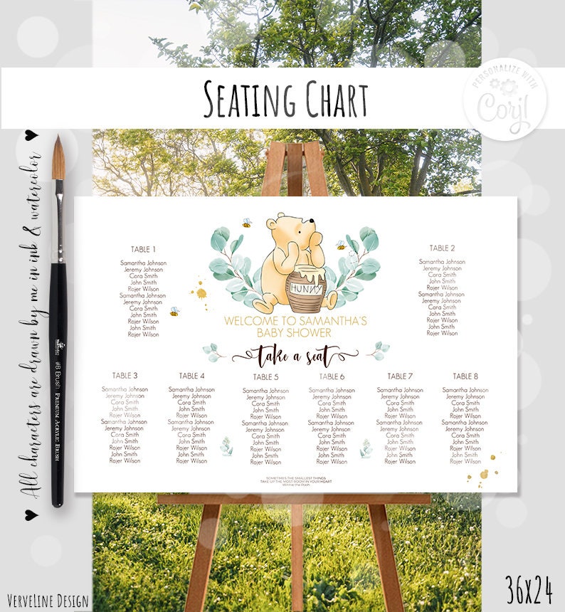 Seating Chart Classic Winnie the Pooh Baby Shower Editable - Etsy