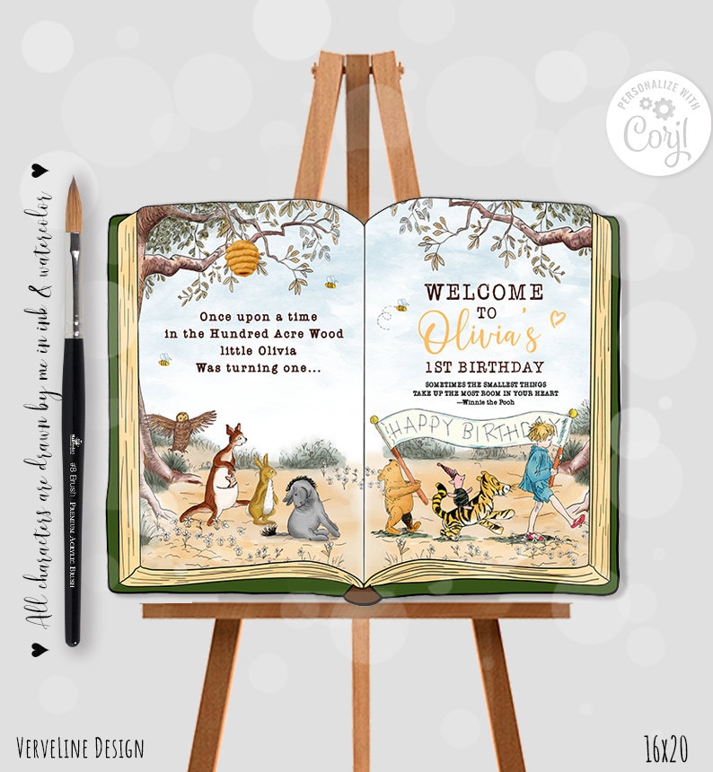 Editable Welcome Sign Classic Winnie the Pooh Open Book - Etsy