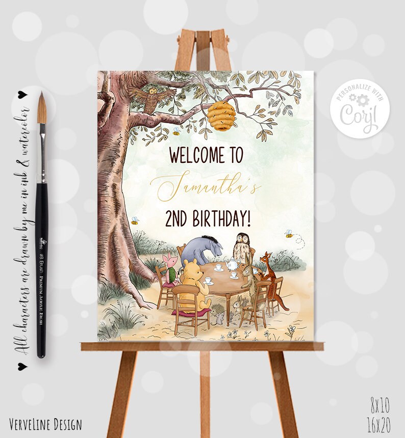 Editable Welcome Sign Classic Winnie the Pooh Baby - Etsy