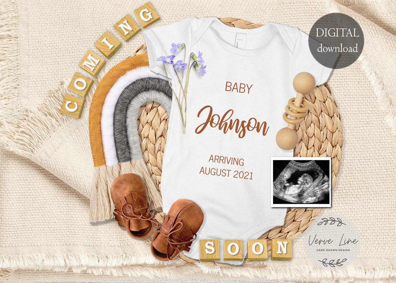 Editable Spring Pregnancy Announcement for Social Media, Digital Baby ...