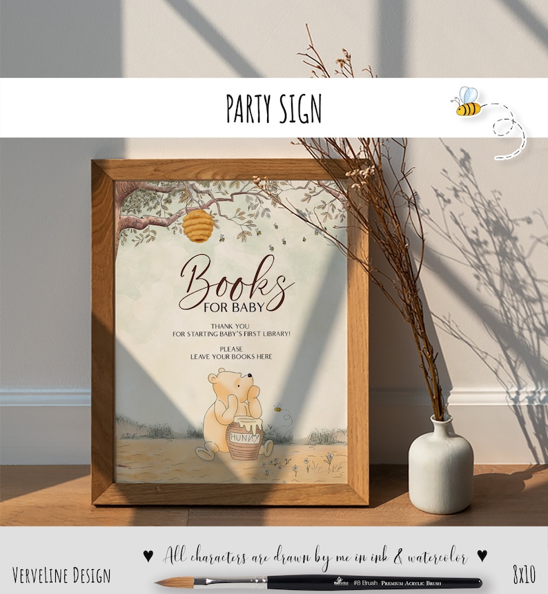 Classic Winnie the Pooh Baby Shower Sign Books for Baby Table Sign #1 ...