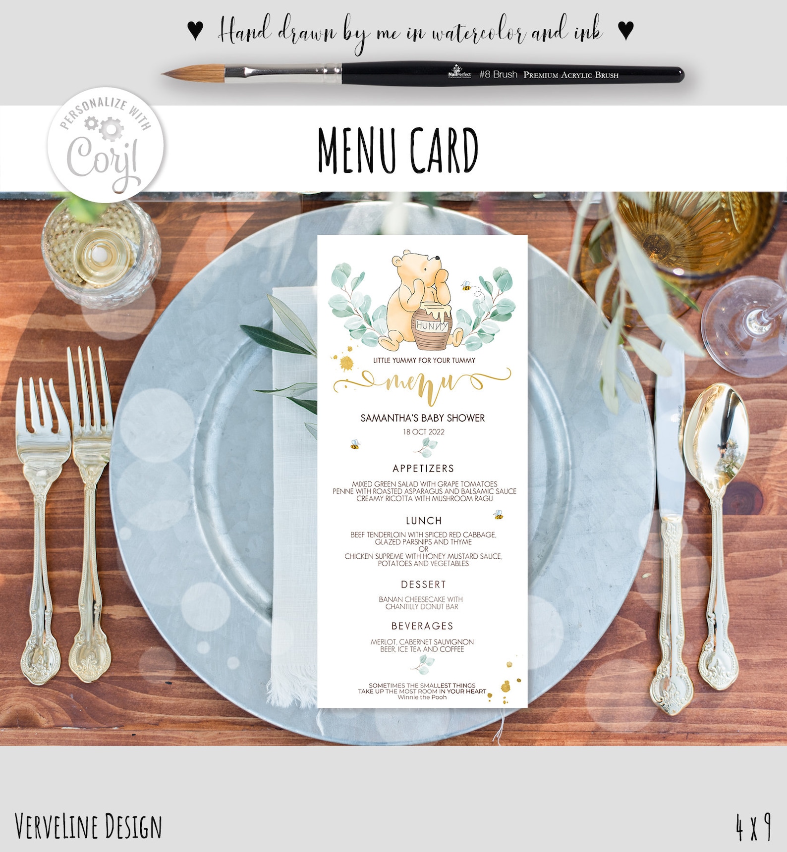 Classic Winnie the Pooh Editable Menu Card Birthday Baby - Etsy