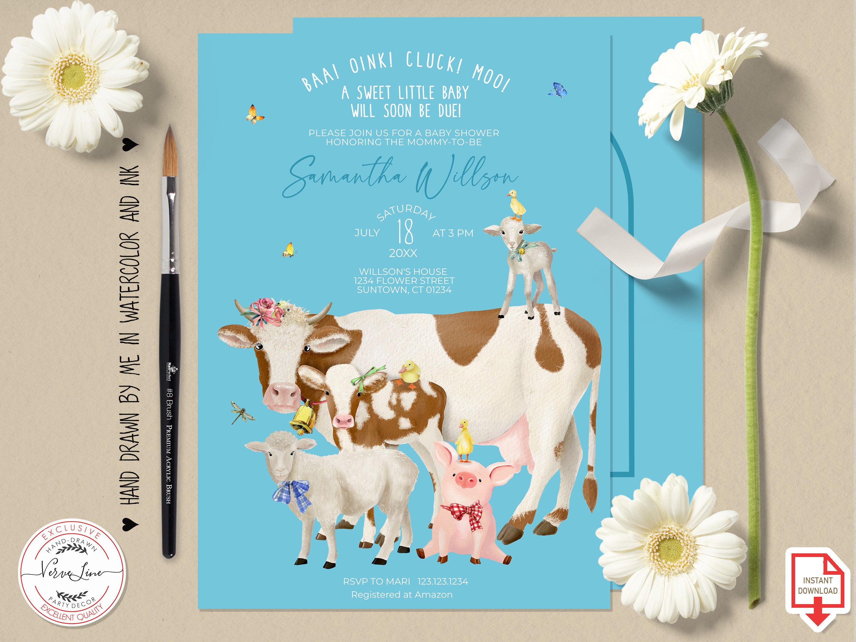 Editable Farm Baby Shower Sprinkle Boy Invitation Farm Animals Barnyard ...
