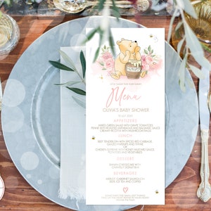 Classic Winnie the Pooh Editable Menu Card Birthday | Baby Shower A ...