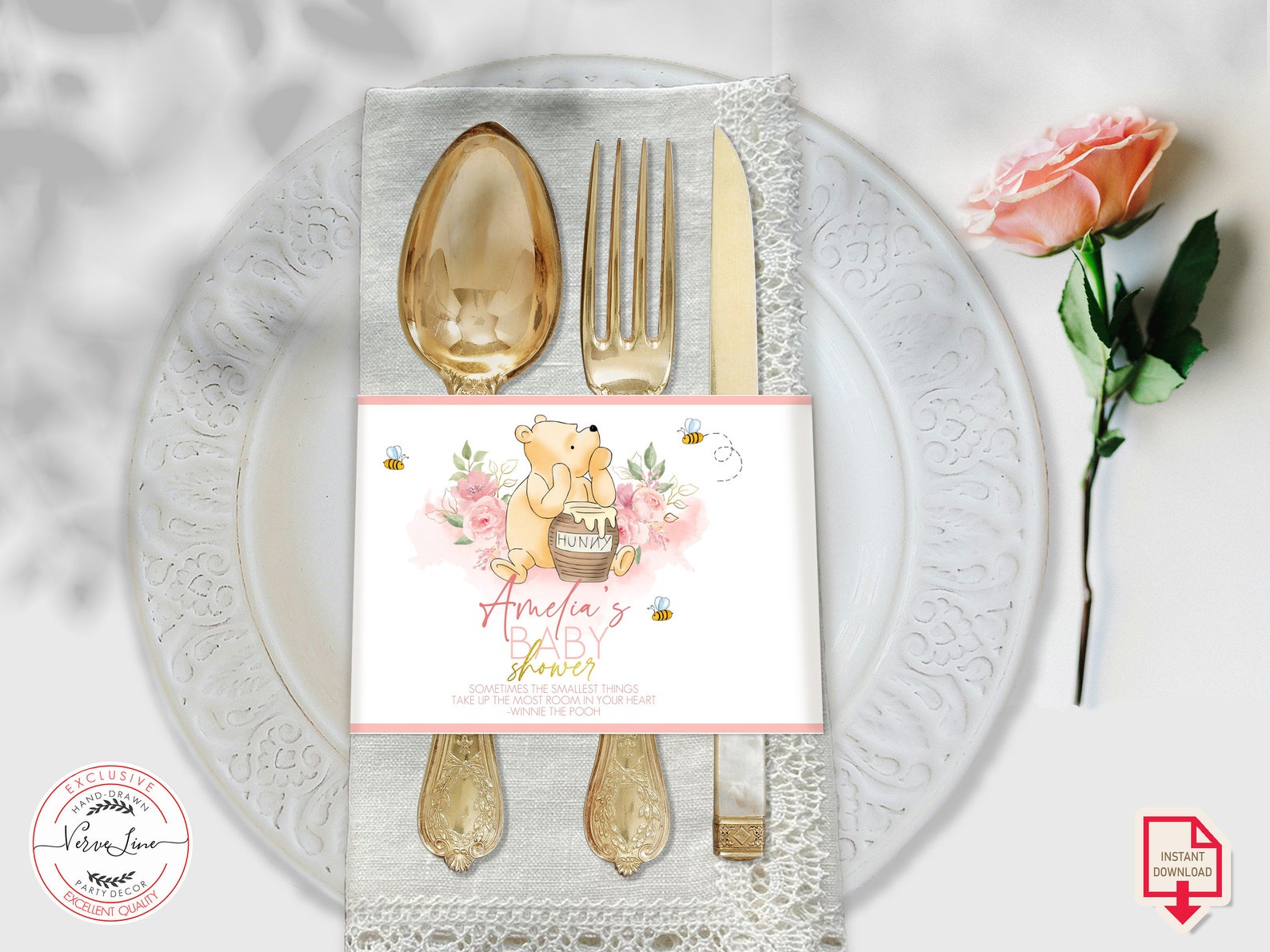 Editable Classic Winnie the Pooh Napkin Ring Labels Baby Shower, Pooh ...