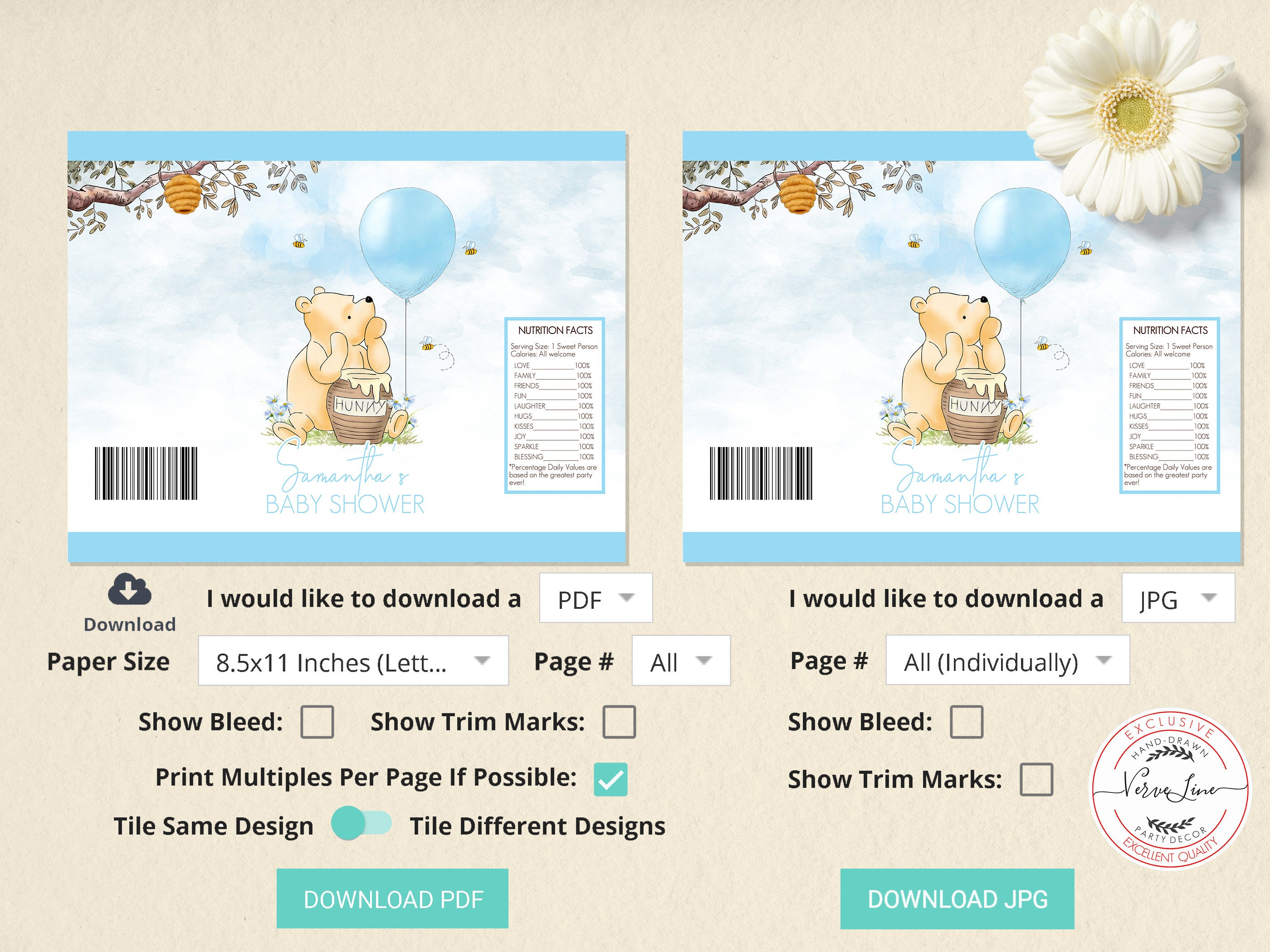 Editable Chip Bag for a Classic Winnie Pooh Baby Shower Boy | Decor ...
