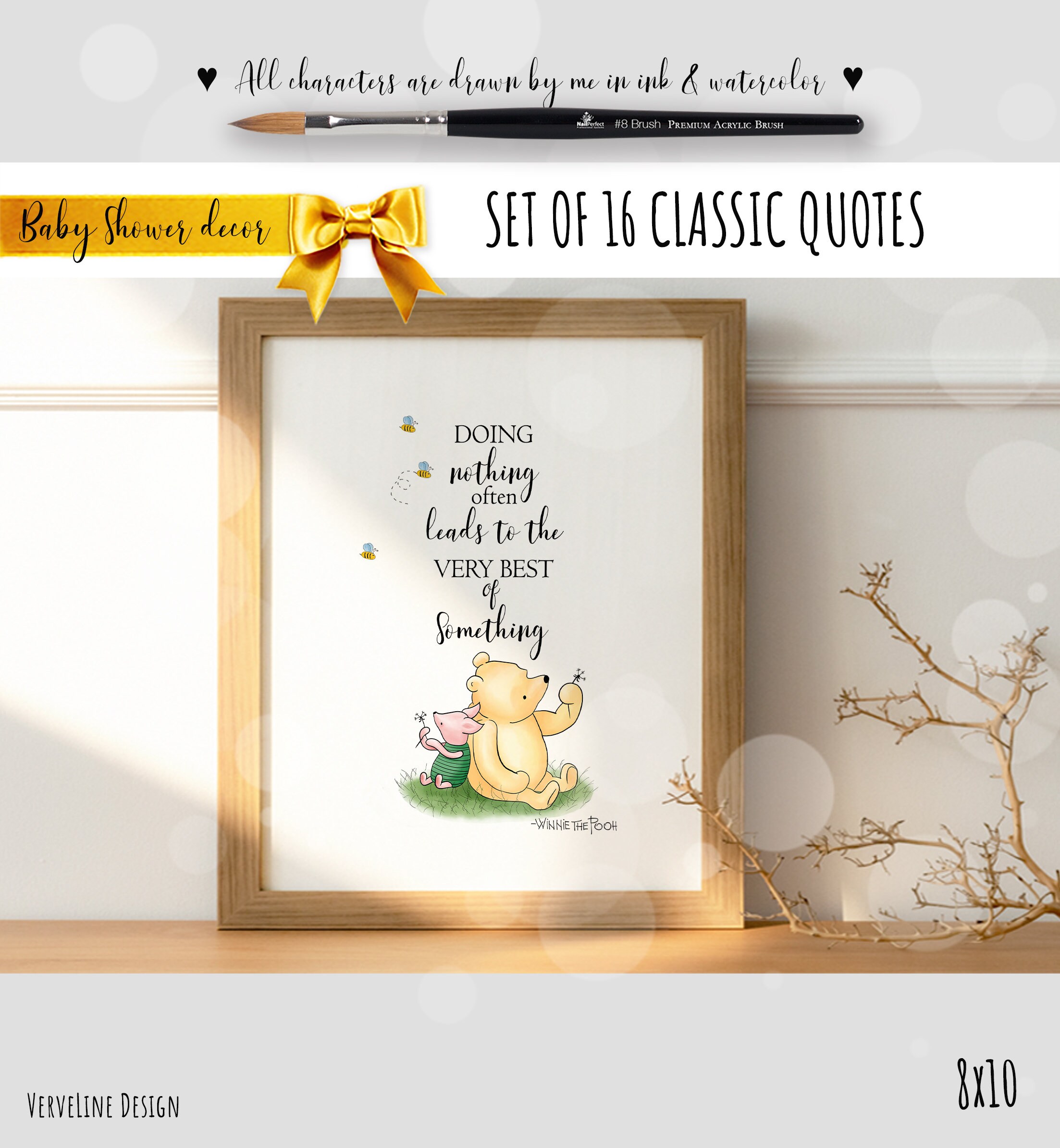 Set of 16 Classic Winnie the Pooh Quote Baby Shower Décor (banner, Card ...