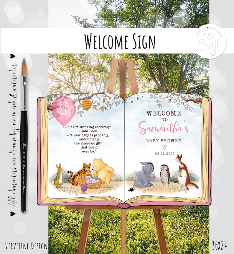 Editable Welcome Sign Classic Winnie the Pooh Open Book Baby - Etsy