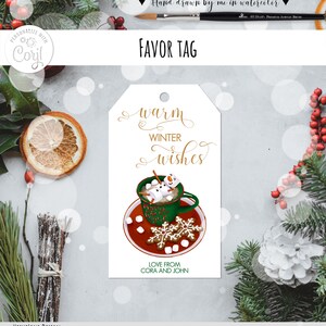 Christmas Tag Warm Wishes Hot Chocolate With a Snowman Marshmallow ...