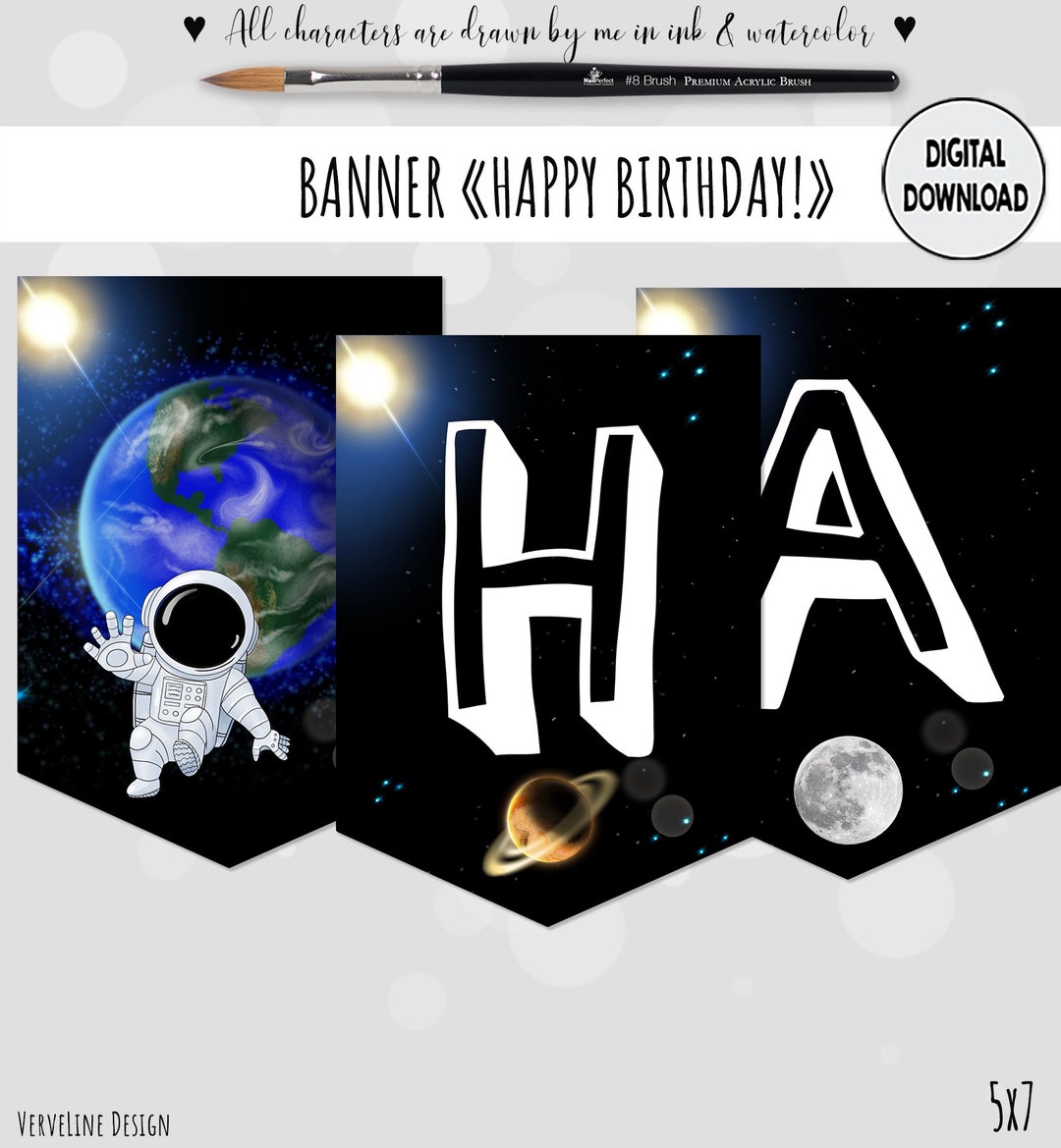 Space Banner Happy Birthday for a Themed Birthday Party for a Boy or ...