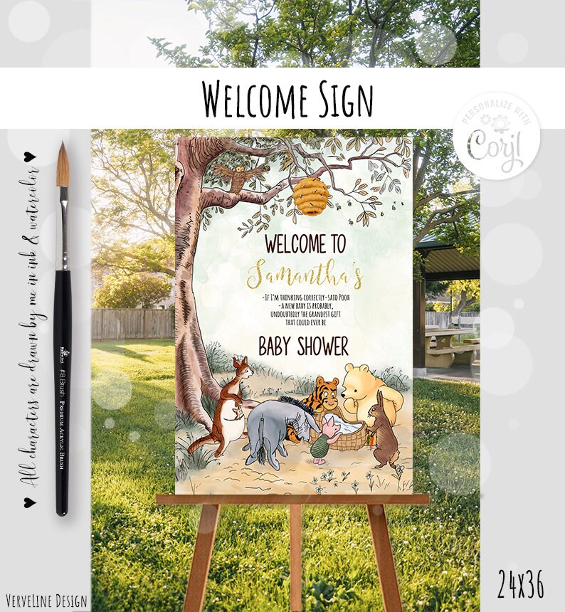 Editable Welcome Sign Classic Winnie the Pooh Baby | Etsy